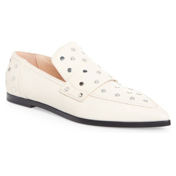 Agl | Shoes | New Agl Ines Off White Leather Silver Studded Pointed Toe ...